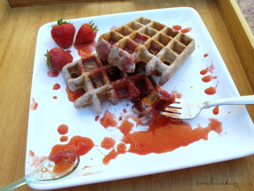 Blue Corn Waffles with Strawberry Jalapeño Syrup - delectabilities